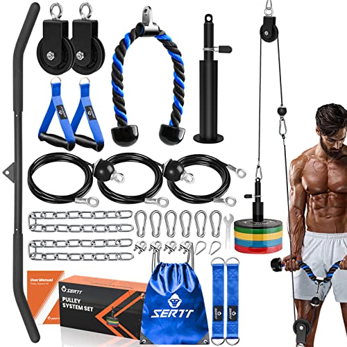 SERTT Home Gym Pulley System, Tricep Workout Pulley System for LAT Pulldown, Biceps Curl, Triceps, Shoulders, Back, Forearm Workout, Weight Cable Pulley System for Squat Rack, Garage