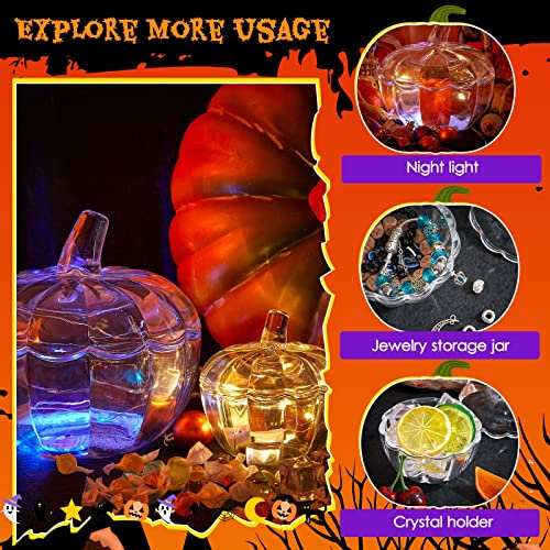 Tessco 2 Pcs 70oz Glass Pumpkin Candy Jar with Lid Halloween Pumpkin Jars Candy Bowl for Halloween Home Decoration(Clear, Large, Small)