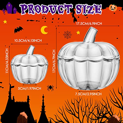 Tessco 2 Pcs 70oz Glass Pumpkin Candy Jar with Lid Halloween Pumpkin Jars Candy Bowl for Halloween Home Decoration(Clear, Large, Small)