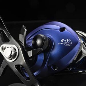 Mifine Magic Baitcaster Reels,6.3:1 Gear Ratio Baitcasting Fishing Reel Low Profile with 13.2lb Carbon Fiber Drag,Ultralight Casting Reel Cross-Fire 5 Magnet Braking System(Blue,Left Handed)