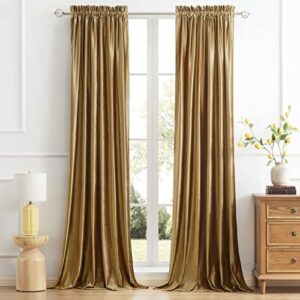 primrose dark golden curtains 84 inch for living room velvet blackout rod pocket window drapes treatment semi room darkening decor curtains for bedroom set of 2 panels