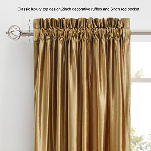 PRIMROSE Dark Golden Curtains 84 inch for Living Room Velvet Blackout Rod Pocket Window Drapes Treatment Semi Room Darkening Decor Curtains for Bedroom Set of 2 Panels