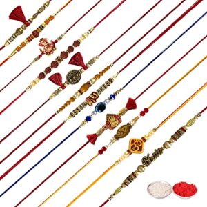 craftone set of 12 handmade assorted design traditional rakhi for brother, designer rakhi set for raksha bandhan, rakhi thread bhaiya bhabhi sister rakhi band for rakshabandhan with roli chawal