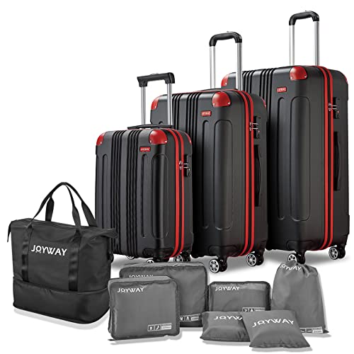 Joyway Luggage 10-Piece Sets,ABS Hardside Suitcase with Spinner Wheels,TSA Lock Luggage Sets for Women and Men (Black Red)…