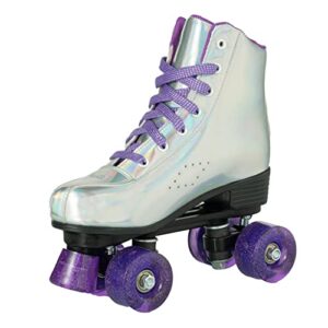 yyw roller skate for women men light up wheel - double roller skater high-top pu leather roller skate shoes adjustable pu roller skates with four piles for adult girls beginners