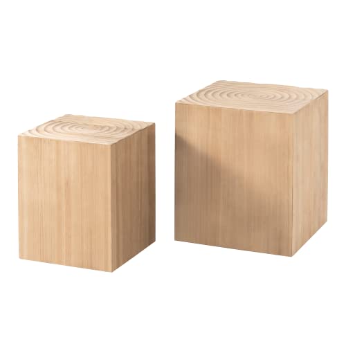 COZAYH Tree Stump End Table Set of 2, Multiple Styling Layout with Wood Tree Ring Pattern, Natural Wood Color, (F04011), 18.75Dx21.5Wx18.75H in