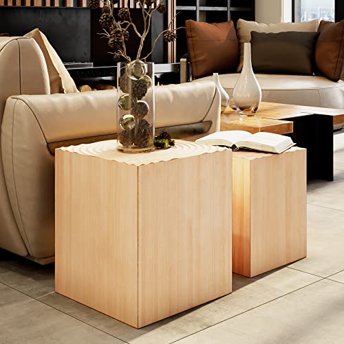 COZAYH Tree Stump End Table Set of 2, Multiple Styling Layout with Wood Tree Ring Pattern, Natural Wood Color, (F04011), 18.75Dx21.5Wx18.75H in