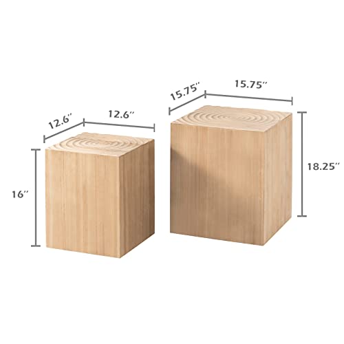 COZAYH Tree Stump End Table Set of 2, Multiple Styling Layout with Wood Tree Ring Pattern, Natural Wood Color, (F04011), 18.75Dx21.5Wx18.75H in