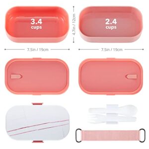 Caperci Modern Bento Lunch Box for Adult - 2 Layers Stackable Leak-proof Lunch Container for Adults & Older Kids, Original Sealing Strap, Built-in Divider & Utensil Set, Premium Materials (Pink)