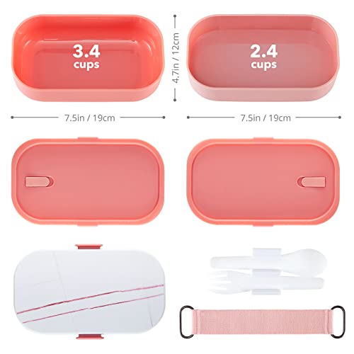 Caperci Modern Bento Lunch Box for Adult - 2 Layers Stackable Leak-proof Lunch Container for Adults & Older Kids, Original Sealing Strap, Built-in Divider & Utensil Set, Premium Materials (Pink)