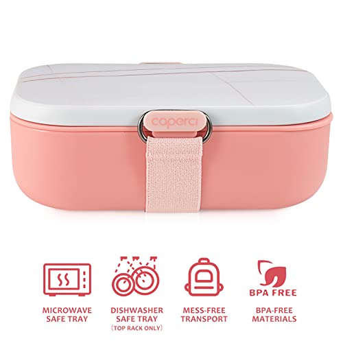 Caperci Modern Bento Lunch Box for Adult - 2 Layers Stackable Leak-proof Lunch Container for Adults & Older Kids, Original Sealing Strap, Built-in Divider & Utensil Set, Premium Materials (Pink)