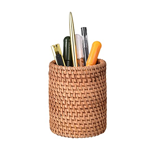 Eiyye Handmade Rattan Pencil Holder, Handmade Makeup Brush Holder, Rattan Pen Cup For Office&Home Desktop Organizer