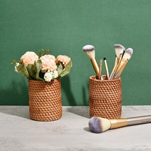 Eiyye Handmade Rattan Pencil Holder, Handmade Makeup Brush Holder, Rattan Pen Cup For Office&Home Desktop Organizer