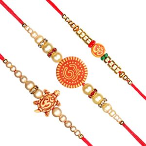 spelerio rakhi for brother bhai small bro rakshabandhan elegant thread pack of 3 - designer set (design 1, standard)