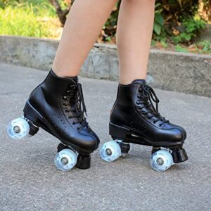 Ugboiu Roller Skates for Men and Women, Black Derby Roller Skates with 4 Shiny Wheel, Classic Double-Row Roller Skates for Indoor and Outdoor