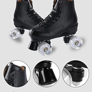 Ugboiu Roller Skates for Men and Women, Black Derby Roller Skates with 4 Shiny Wheel, Classic Double-Row Roller Skates for Indoor and Outdoor