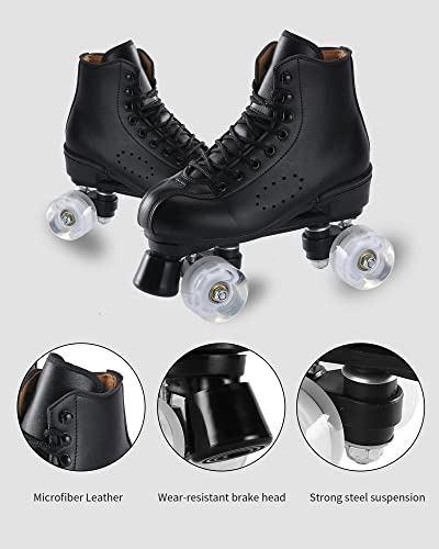 Ugboiu Roller Skates for Men and Women, Black Derby Roller Skates with 4 Shiny Wheel, Classic Double-Row Roller Skates for Indoor and Outdoor