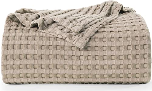 Utopia Bedding Cotton Waffle Blanket 300 GSM (Khaki - 90x108 Inches) Soft Lightweight Breathable Bed Blanket King Size Layering Any Bed for All Season