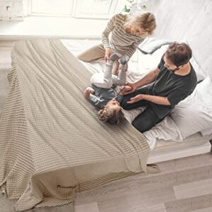 Utopia Bedding Cotton Waffle Blanket 300 GSM (Khaki - 90x108 Inches) Soft Lightweight Breathable Bed Blanket King Size Layering Any Bed for All Season