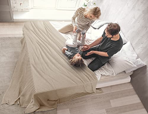 Utopia Bedding Cotton Waffle Blanket 300 GSM (Khaki - 90x108 Inches) Soft Lightweight Breathable Bed Blanket King Size Layering Any Bed for All Season