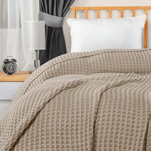 Utopia Bedding Cotton Waffle Blanket 300 GSM (Khaki - 90x108 Inches) Soft Lightweight Breathable Bed Blanket King Size Layering Any Bed for All Season