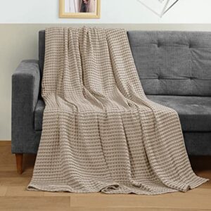 Utopia Bedding Cotton Waffle Blanket 300 GSM (Khaki - 90x108 Inches) Soft Lightweight Breathable Bed Blanket King Size Layering Any Bed for All Season