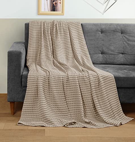 Utopia Bedding Cotton Waffle Blanket 300 GSM (Khaki - 90x108 Inches) Soft Lightweight Breathable Bed Blanket King Size Layering Any Bed for All Season