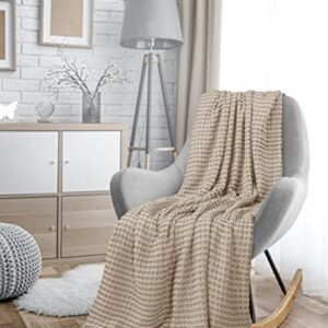 Utopia Bedding Cotton Waffle Blanket 300 GSM (Khaki - 90x108 Inches) Soft Lightweight Breathable Bed Blanket King Size Layering Any Bed for All Season