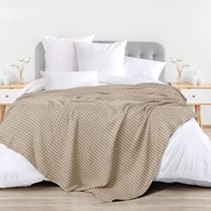 Utopia Bedding Cotton Waffle Blanket 300 GSM (Khaki - 90x108 Inches) Soft Lightweight Breathable Bed Blanket King Size Layering Any Bed for All Season