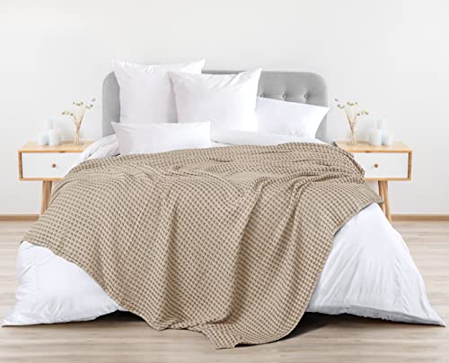 Utopia Bedding Cotton Waffle Blanket 300 GSM (Khaki - 90x108 Inches) Soft Lightweight Breathable Bed Blanket King Size Layering Any Bed for All Season