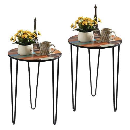 Hadulcet Small Round Side Table, Round End Tables Living Room Set of 2, Accent Table for Small Space, Nightstand Bedside Tables, Patio Table Narrow Side Tables