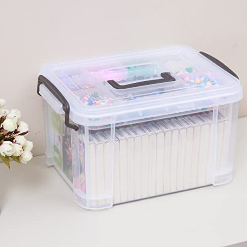 Citylife 8.5 QT Plastic Storage Box with Removable 10 Compartments Tray Portable Clear Storage Container with Handle for Organizing Tool, Craft, Bead, Lego, Sewing