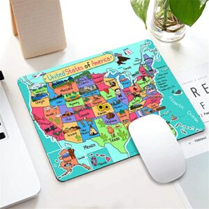 Map of The United States Mouse Pad, Cartoon Fun Facts Geography USA Map Mouse Pad Mouse Mat Square Mouse Pad Non Slip Rubber Base MousePads for Office Laptop, 9.5"x7.9"x0.12" Inch