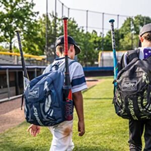 Rawlings Savage Youth Baseball Bag - Kids Bat Bag – Durable Baseball Backpack – Holds Two Bats – Includes Hook to Hang on Fence - Black/Royal