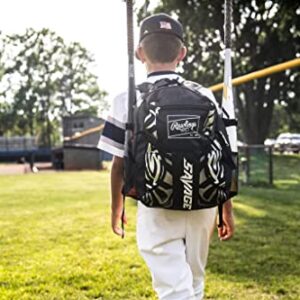 Rawlings Savage Youth Baseball Bag - Kids Bat Bag – Durable Baseball Backpack – Holds Two Bats – Includes Hook to Hang on Fence - Black/Royal