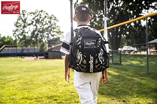 Rawlings Savage Youth Baseball Bag - Kids Bat Bag – Durable Baseball Backpack – Holds Two Bats – Includes Hook to Hang on Fence - Black/Royal