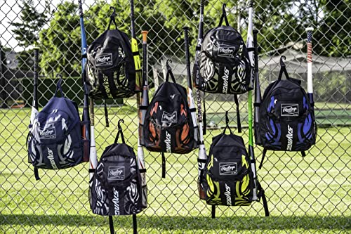 Rawlings Savage Youth Baseball Bag - Kids Bat Bag – Durable Baseball Backpack – Holds Two Bats – Includes Hook to Hang on Fence - Black/Royal