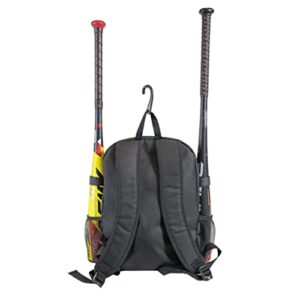 Rawlings Savage Youth Baseball Bag - Kids Bat Bag – Durable Baseball Backpack – Holds Two Bats – Includes Hook to Hang on Fence - Black/Volt