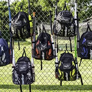 Rawlings Savage Youth Baseball Bag - Kids Bat Bag – Durable Baseball Backpack – Holds Two Bats – Includes Hook to Hang on Fence - Black/Volt