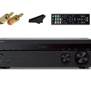 Sony STR-DH190 + Home Stereo Receiver, 2 Channel, Phono Inputs, 4 Audio Inputs, 3.5 Millimeter Input, Bluetooth, with 2 Kwalicable Closed Screw 24k Gold Plated Speaker Banana Plugs, Cleaning Cloth