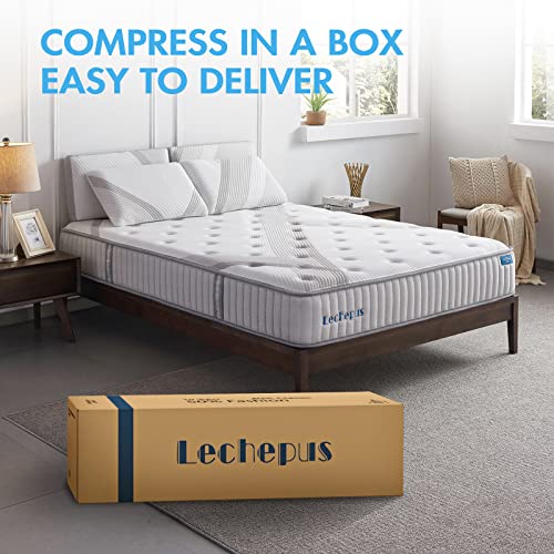 Lechepussleep King Size Mattress, Lechepus 10 Inch Medium Firm Hybrid Mattress, Pocket Innersprings for Motion Isolation, Breathable Tight Top Mattress in Box, CertiPur-US (LT-1901-1150)