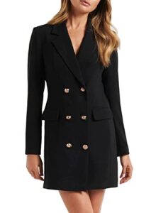 futurino women's casual solid color long sleeve lapel double breasted mid length suit office blazer outwear black