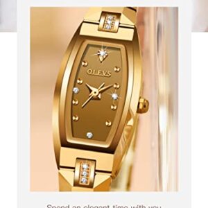 OLEVS Womens Gold Watch Square Small Face Watches for Women Golden Tungsten Steel Elegant Slim Lady Watches Bracelet Waterproof Luxury Diamond Thin Ladies Wrist Watches Relojes De Mujer