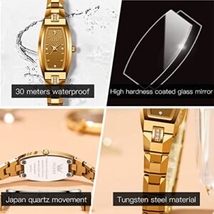 OLEVS Womens Gold Watch Square Small Face Watches for Women Golden Tungsten Steel Elegant Slim Lady Watches Bracelet Waterproof Luxury Diamond Thin Ladies Wrist Watches Relojes De Mujer