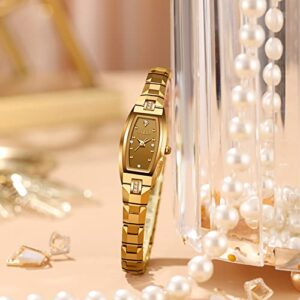 OLEVS Womens Gold Watch Square Small Face Watches for Women Golden Tungsten Steel Elegant Slim Lady Watches Bracelet Waterproof Luxury Diamond Thin Ladies Wrist Watches Relojes De Mujer