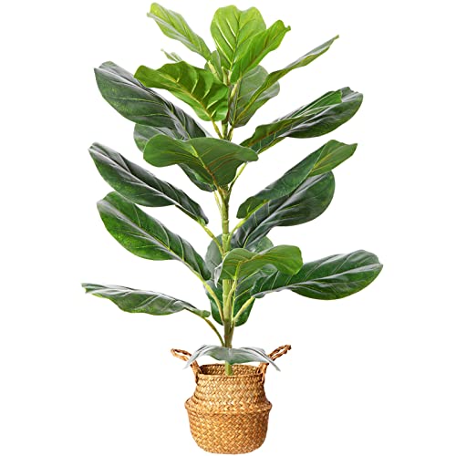 MOSADE Artificial Fiddle Leaf Fig Tree 30" Fake Potted Ficus Lyrata Plant with Handmade Seagrass Basket, Perfect Faux Plants Home Décor for Indoor Outdoor Office Porch Balcony Bedroom Bathroom Gift