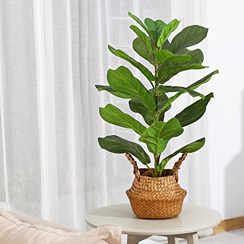 MOSADE Artificial Fiddle Leaf Fig Tree 30" Fake Potted Ficus Lyrata Plant with Handmade Seagrass Basket, Perfect Faux Plants Home Décor for Indoor Outdoor Office Porch Balcony Bedroom Bathroom Gift