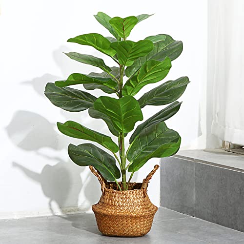 MOSADE Artificial Fiddle Leaf Fig Tree 30" Fake Potted Ficus Lyrata Plant with Handmade Seagrass Basket, Perfect Faux Plants Home Décor for Indoor Outdoor Office Porch Balcony Bedroom Bathroom Gift