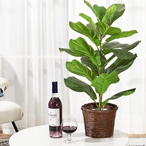 MOSADE Artificial Fiddle Leaf Fig Tree 30" Fake Potted Ficus Lyrata Plant with Handmade Seagrass Basket, Perfect Faux Plants Home Décor for Indoor Outdoor Office Porch Balcony Bedroom Bathroom Gift