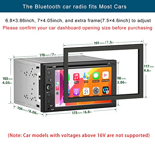 Double Din Car Stereo with CD/DVD Player Apple Carplay & Android Auto, 7 Inch Car Radio with Bluetooth and Backup Camera, Touch Screen, Mirror Link, Steering Wheel Control, USB/TF/AUX Input, AM/FM